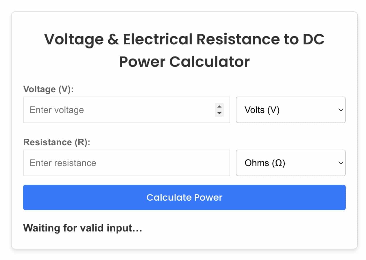 Current & Electrical Resistance to DC Power Calculator – THINKTANK